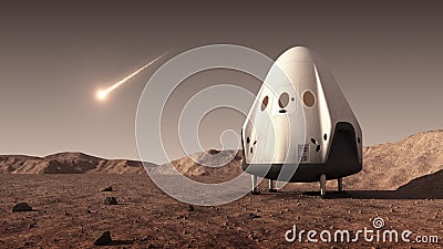 Descent Module of Commercial Spacecraft on Surface of Planet Mars. 4K ...