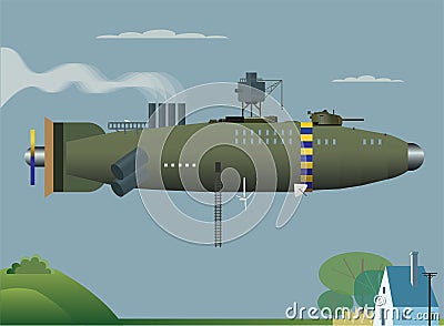 Dieselpunk Or Steampunk Military Zeppelin Vector Illustration ...