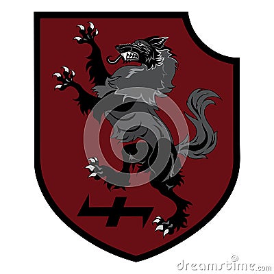Design Patch. Heraldic Shield With A Werewolf, Helm Of Awe And Rune ...