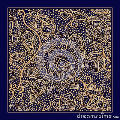 Design For Square Pocket, Shawl, Textile. Paisley Floral Pattern Vector ...
