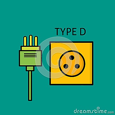 Design Type D Power Plug And Socket, Flat Design Electrical Plugs And ...