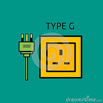 Design Type G Power Plug And Socket, Flat Design Electrical Plugs And ...