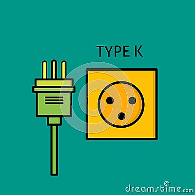 Design Type K Power Plug And Socket, Flat Design Electrical Plugs And ...