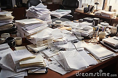 A Desk Cluttered With A Huge Pile Of Papers Stock Image | CartoonDealer ...