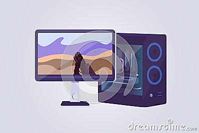 Desktop Computer And Display Vector Icons. Game Computers Lets Play Video Games Concept. Gaming ...