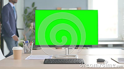 Desktop Computer with Green Screen on Desk Stock Footage - Video of ...