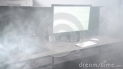 Desktop Computer on Smoke. Overheated Electronics Smoke Hardware ...