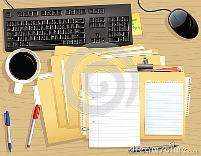 Desktop And Stack Of Files Vector Illustration | CartoonDealer.com ...