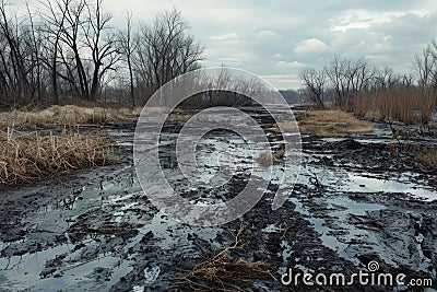 Desolate Riverbank With Toxic Runoff Markers Royalty-Free Stock ...