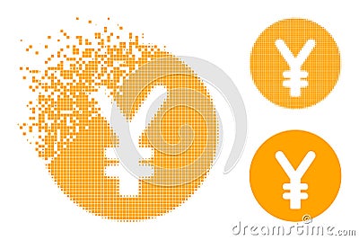 Destructed Pixel Yen Coin Icon With Halftone Version Vector ...