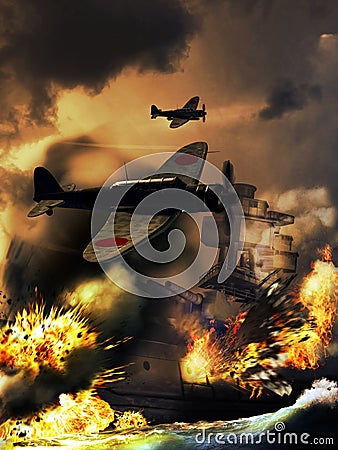 American ship under attack stock illustration. Illustration of fire ...