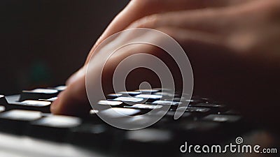 Detail View on Male Fingers Typing Text on Computer Keyboard. Unrecognizable Programmer Working ...