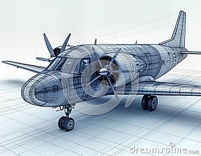 Detailed Blueprint Tech Drawing Of Airplane Jet Engine Motors With ...