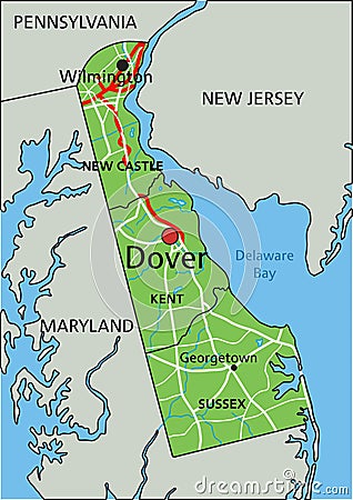 Detailed Delaware Physical Map With Labeling. Cartoon Vector ...