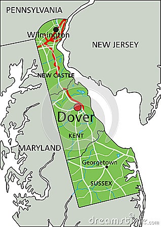 Detailed Delaware Physical Map With Labeling. Vector Illustration ...