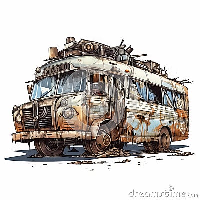 Detailed Illustration Of A Rusted Post-apocalyptic Bus | CartoonDealer ...