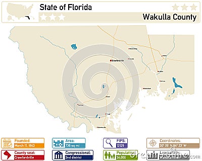 Detailed Infographic And Map Of Wakulla County In Florida Vector ...