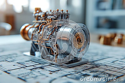 Detailed Model Of An Engine On Blueprints Stock Photo | CartoonDealer ...