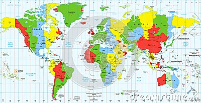 Detailed World Map Standard Time Zones Stock Vector - Image: 72614580