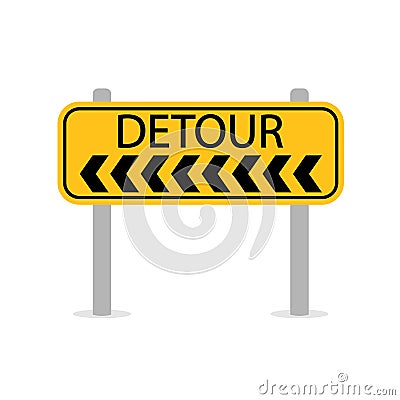 Detour To The Left. A Rectangular Yellow Road Sign With Black Arrows ...