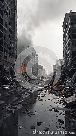 Devastating Urban Fire Aftermath In A Modern City. Generative Ai ...