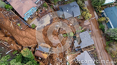 Devastation From Debris Flow Aerial Perspective Of Rainstorm Damaged ...