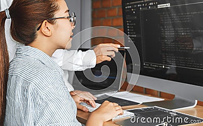 Developing Programmer Team Reading Computer Codes Development Website Design And Coding ...