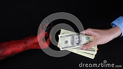 Devil Gives a Pile of Money To a Businessman. Stock Video - Video of ...