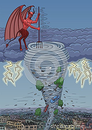 The Devil Swirls The Air And Causes A Devastating Tornado. Cartoon ...