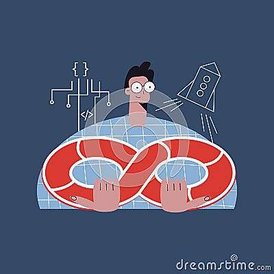 DevOps Engineer Flat Vector Cartoon Illustration With Character ...