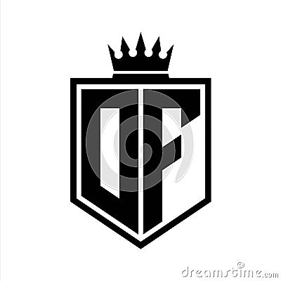 DF Logo Monogram Bold Shield Geometric Shape With Crown Outline Black ...