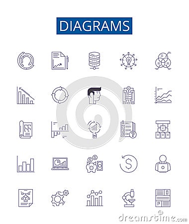 Diagrams Line Icons Signs Set. Design Collection Of Graphs, Charts, Maps, Plots, Tables, Images ...