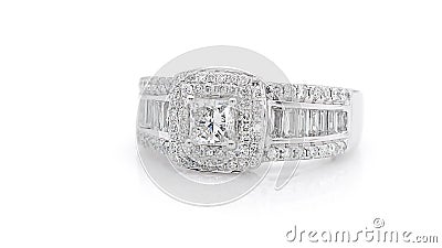 Diamond Ring Rotating on White Background. 3D Render Animation of ...