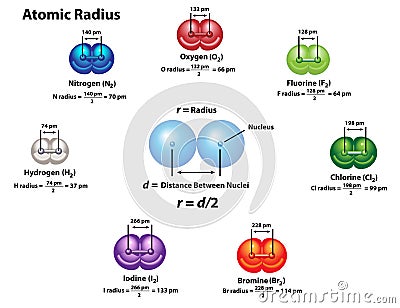 Atomic Radius Measurements Of Diatomic Molecules Vector Illustration ...