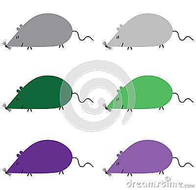 Different Colored Six Mice Cartoon Vector | CartoonDealer.com #39261471