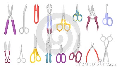 Different Flat Scissors. Isolated Scissor And Nippers, Cutting ...