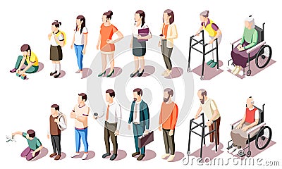 Different Generations Isometric Icons Vector Illustration ...