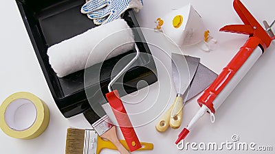Different Painting Work Tools on White Background Stock Footage - Video ...