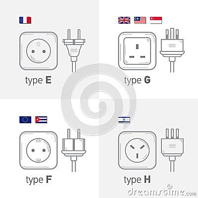 Different Type Power Socket Set, Isolated Icon Illustration For ...