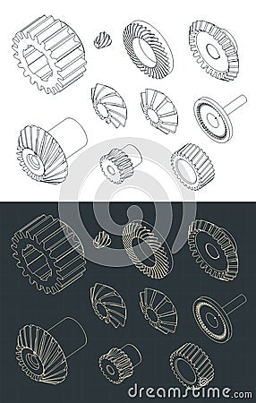 Different Types Of Gears Isometric Blueprints Vector Illustration ...