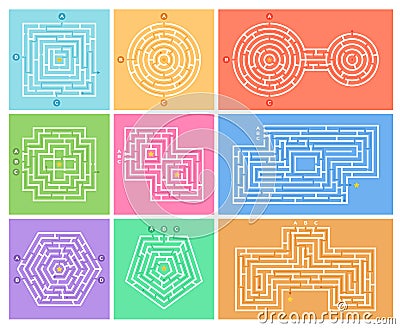 Different Types Of Labyrinths. Finding The Right Path From The Starting ...