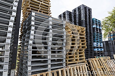 Different Types Of Pallets Are Stacked In A Row , Can Be Used As A ...