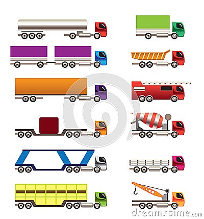 Different Types Of Trucks And Lorries Icons Vector Illustration ...