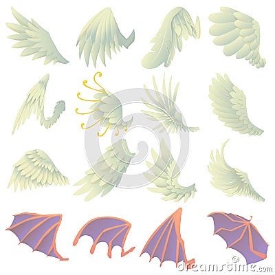 Different Wings Icons Set, Cartoon Style Vector Illustration ...