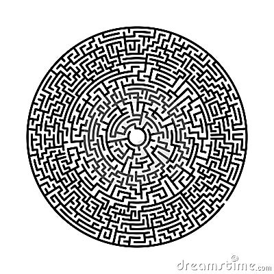 Difficult Circle Maze. Hard Round Vector Labirinth. Vector Black Circle ...