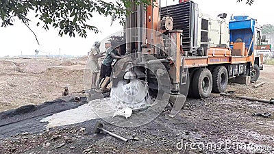 During the Digging of a Borewell with a Borewell Machine, Water is ...