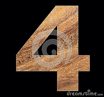 Digit 4 - Number In Rustic Wood On Black Background Royalty-Free Stock ...