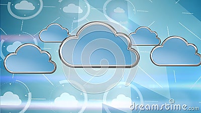 Digital Animation of Clouds Icons Floating Against Network of Clouds on ...