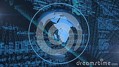 Digital Animation of Globe Spinning Against Binary Coding Data ...