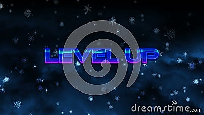 Digital Animation of Level Up Text Against Snowflakes Falling on Black ...